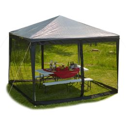 Moskitonetz für 3 x 3 m Pavillon, 2 Seitenteile, mit Reißverschluss, Klettband, 12 m xl Mückennetz, schwarz - Relaxdays