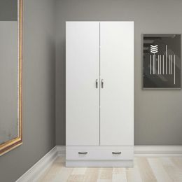 Dmora - Kleiderschrank mit zwei Türen und einer Schublade, Weiß, 79 x 35 x H171 cm