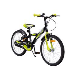 Actionbikes Motors Actionbikes Kinderfahrrad Wasp 20 Zoll, Fahrradständer, Schutzbleche, verstellbar, V-Brake-Bremsen (Schwarz-Grün)