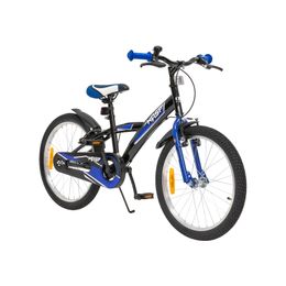 Actionbikes Motors Actionbikes Kinderfahrrad Wasp 20 Zoll, Fahrradständer, Schutzbleche, verstellbar, V-Brake-Bremsen (Schwarz-Blau)