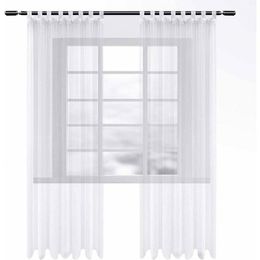 WOLTU - 2 Stücke Gardinen transparent mit Schlaufen Vorhang Voile Tüll weiß 140 x 225 cm - weiß