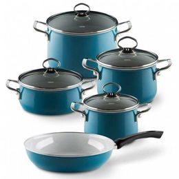 Riess-kelomat - Riess Nouvelle Aquamarin Geschirr Set 5 teilig Emaille extrastark