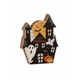 Horror-Shop Dekoobjekt Happy Halloween Haunted House Holz Block Aufstelle