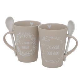 Boltze Becher Berry mit Löffel 2er Set, 330 ml, Ø 8 cm, L 12 cm, H 11 cm, beige