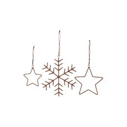 house doctor Dekoanhänger Snowflakes & Stars, L: 14.2 x 16.1 x 0.3cm, M: 11.3 x 11.6 x 0.3 cm, S: 7.2 x 8.2 x 0.3cm, 3er Set, braun