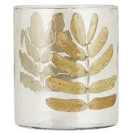 IB Laursen Teelicht mundgeblasen mit Blättern, Höhe 9, Ø 8 cm
