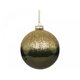 Chic Antique Weihnachtskugel mit goldener Perlenoberseite, Ø10 cm, moosgrün