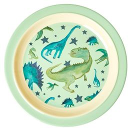 Rice Melamin Kinderteller Dinosaurs Print, Ø22cm, grün