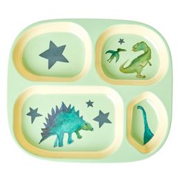 Rice Melamin Kinderteller mit 4er Einteilung Dinosaurs Print, L24 x B21cm, grün