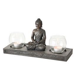 Boltze Windlicht Tablett Buddha, L32/B10/H14 cm, braun