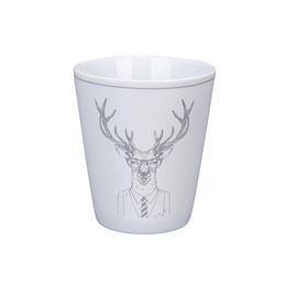 Krasilnikoff Happy Mug Hipster Deer aus Porzellan, Ø8,7 x H10cm, weiss