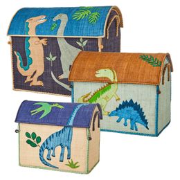 Rice Spielzeug Korb 3er-Set aus Bast mit Dinosauriern, Set: L52 x B34 x H42 cm, mehrfarbig