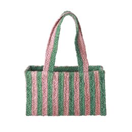 Rice Raffia Shoppingtasche Streifen, 20x11x33cm, grün