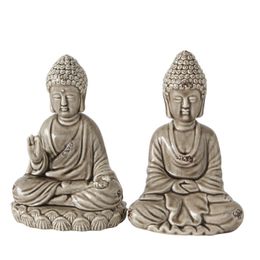 Boltze Buddha Figur Lamina 2er Set, L14/B11/H20 cm, grau