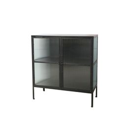 Chic Antique Vitrinenschrank aus Eisen mit gerillten Glastüren, 94 x 43,5 x 100 cm, antique schwarz