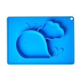 Rice Silikon Kinderteller Wal, L28 x B20 x H2cm, blau