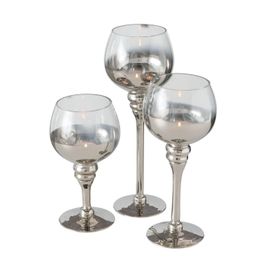 Boltze 3er Set Windlicht Minou, Set: H20-30 x Ø11 cm, silber metallic