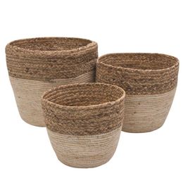 byRoom Körbe 3er Set mit weißem Rand, Ø38 x 33cm, Ø33 x 28cm, Ø27 x 23cm, 3er Set, natur