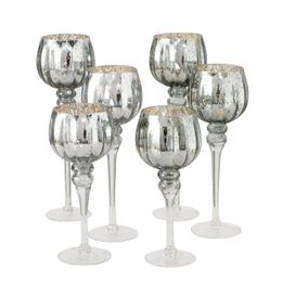 Boltze 3er Set Windlicht Manou silber, Set: H30-40 x Ø13 cm, silber