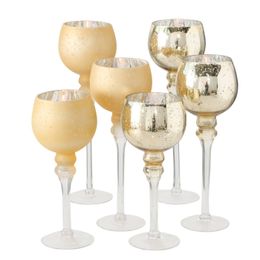 Boltze 3er Set Windlicht Manou silber, Set: H30-40 x Ø13 cm, gold