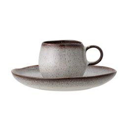 Bloomingville Espressotasse mit Untertasse Sandrine, Ø7 x H6cm, Ø15cm, 2-teilig, grau