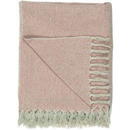 IB Laursen Plaid mit Fransen Baumwolle, 160 x 130 cm, creme/faded rose