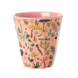 Rice Melamin Kinder Becher Medium Jungle Animals All Over, pink