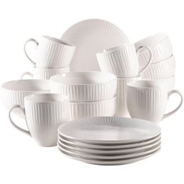 Mäser MÄSER Frühstücks-Geschirrset Service, Dalia (Teller, Schale, Kaffeebecher) (18-tlg), 6 Personen, Porzellan, Vintage Look, 18 Teile, für 6 Personen, weiß