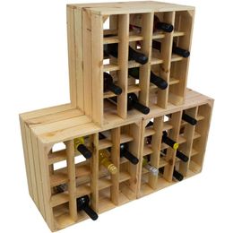 3er Set Weinregal 16er Natur Weinschrank Weinaufbewahrung Weinablage Weinkiste Holzkiste Flaschenregal - Natur