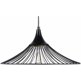 Beliani Hängeleuchte Schwarz Metall Glühbirnen-Optik geschwungener Schirm mit Gitter in Trichterform für Wohnzimmer Esszimmer Minimalistischer Stil - Schwarz
