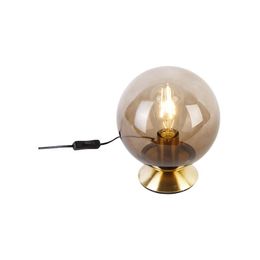 Qazqa - Art Deco Tischlampe Messing mit Rauchglas - Pallon - Gold/Messing