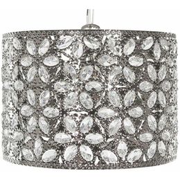 Beliani - Hängeleuchte Silber Metall Schirm mit Kristallen aus Acrylglas Blumenmuster Glamouröser Stil - Silber