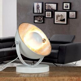 Licht-Erlebnisse - Tischlampe rund Retro Weiß Silber aus Metall verstellbar E14 Tischleuchte Wohnzimmer - Weiß, Silber