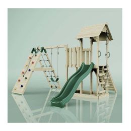 Polar play Outdoor Spielturm mit Wellenrutsche, Klettergerüst mit Kinderschaukel Kletterturm Kletterwand Kletternetz, Ausführung: Kinderschaukel