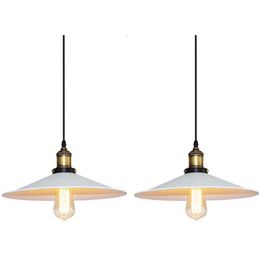 2er Pendelleuchte Weiß Hängelampe mit Ø26cm Lampenschirm Kronleuchter Art Edison Lampe E27 Fassung für Loft Wohnzimmer Esszimmer