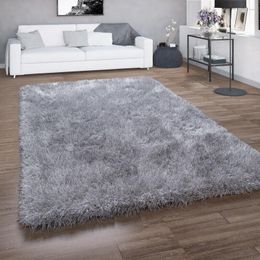 Paco Home - Hochflor-Teppich, Shaggy Für Wohnzimmer, Mit Glitzer-Garn, Einfarbig In Grau 120x160 cm