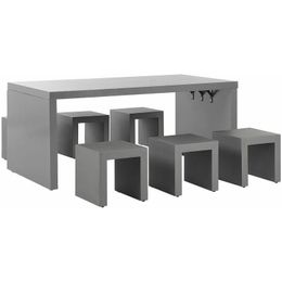 Beliani Gartenmöbel Set Grau Beton 6-Sitzer Tisch U-Form mit Hockern Industrieller Stil Garten Outdoor & Indoor Terasse, Salon - Grau