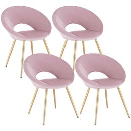 4 x Esszimmerstühle 4er Set Esszimmerstuhl Küchenstuhl Polsterstuhl Design Stuhl, mit Sitzfläche aus Samt, Gestell aus Metall, Rosa - rosa - WOLTU