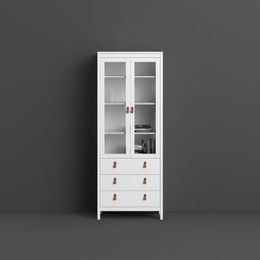 CAESAROO Vitrine Wohnzimmer 199 cm Mattweiß mit zwei Türen und drei Schubladen weiß