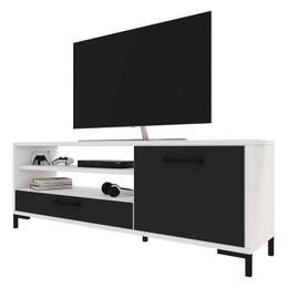Selsey - cascate - TV-Lowboard - TV-Schrank mit offenen Fächern und Türen, stehend, 139 cm breit (Weiß / Schwarz)