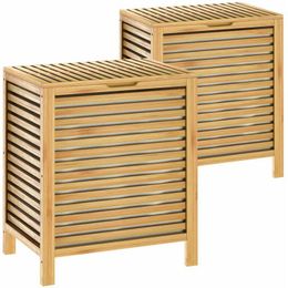 Wäschekorb Bambus 124l Wäschebox natur Wäschebehälter Badezimmer Truhe Wäschetonne Wäschesammler Bad 1er/2er Set 2x - Casaria