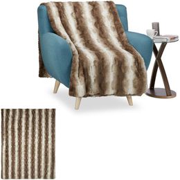 Relaxdays - 2 x Felldecke Kunstfell, Kuscheldecke für Couch, Bett, doppellagige flauschige Tagesdecke, Größe 150x200 cm, braun