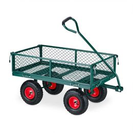 Handwagen, praktischer Bollerwagen für den Garten, Luftbereifung, klappbare Seitenteile, bis 200 kg, grün-rot - Relaxdays