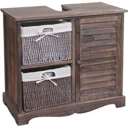 Waschbeckenunterschrank HHG 672, Badezimmer Waschtisch, Massiv-Holz Korb-Schublade 60x65x31cm shabby braun - brown