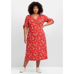 sheego by Joe Browns Große Größen: Jerseykleid mit Blumendruck und Zierknopfleiste, rot gemustert, Gr.40