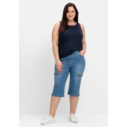 sheego Große Größen: Schmale Caprijeans im Cargo-Stil, blue bleached Denim, Gr.50