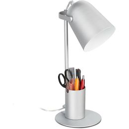 Schreibtischlampe mit Stifthalter, Bürolampe Schreibtisch, E27, moderne Tischlampe, 40 x 15 x 20 cm, silber - Relaxdays