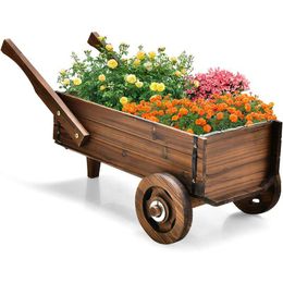 Costway Blumenwagen Holz, Pflanzwagen mit Rädern und Griffen, Blumenkarre mit Abflussloch, Pflanztopf Bollerwagen, Schubkarre Gartendeko, Rustikaler