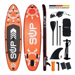 24MOVE® Standup Paddle Board SUP, inkl. umfangreichem Zubehör, Paddel und Hochdruckpumpe, ROT, 366x80x15cm