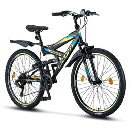 Licorne Bike Strong V Premium Mountainbike in 24 und 26 Zoll - Fahrrad für Jungen, Mädchen, Damen und Herren - Shimano 21 Gang-Schaltung - Vollfederung